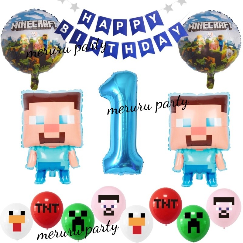 Minecraft Theme Balloon Set for Birthday Party Decorations Happy ...