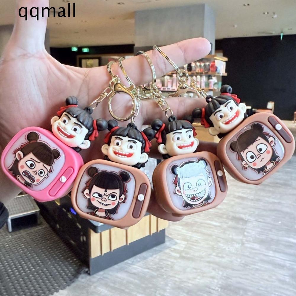 QQMALL Colorful Flashing Ne Zha Keychain, Kawaii Plastic TV Toy Pendant ...