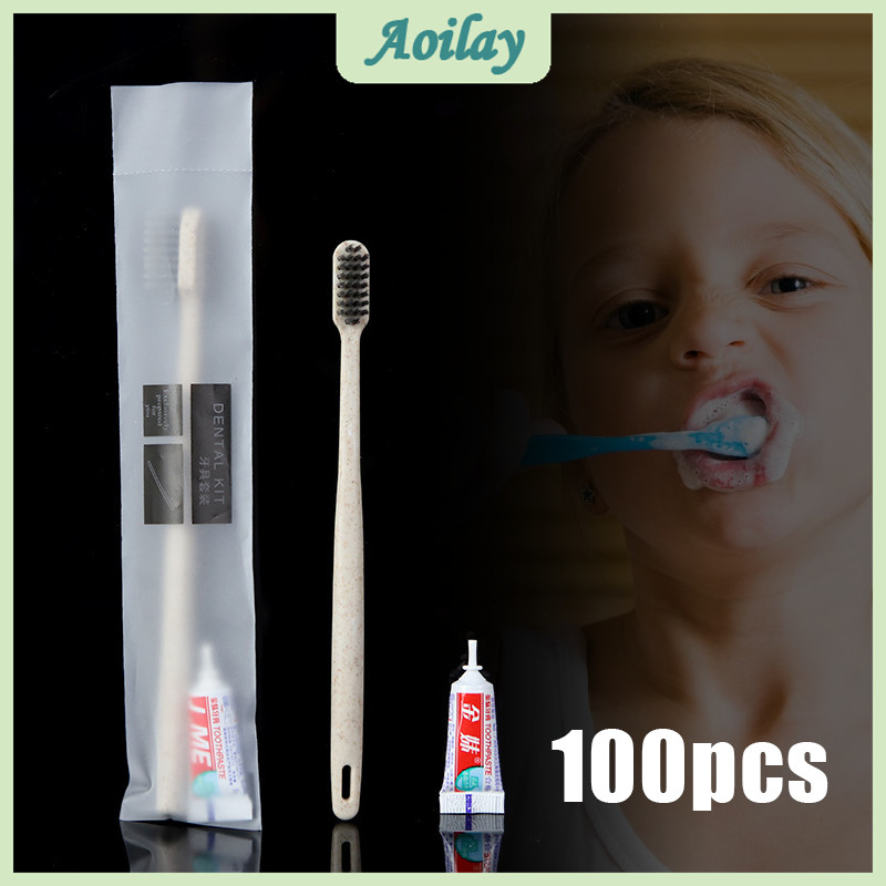 100Pcs Disposable Toothbrush & Toothpaste Set Individually Wrapped ...