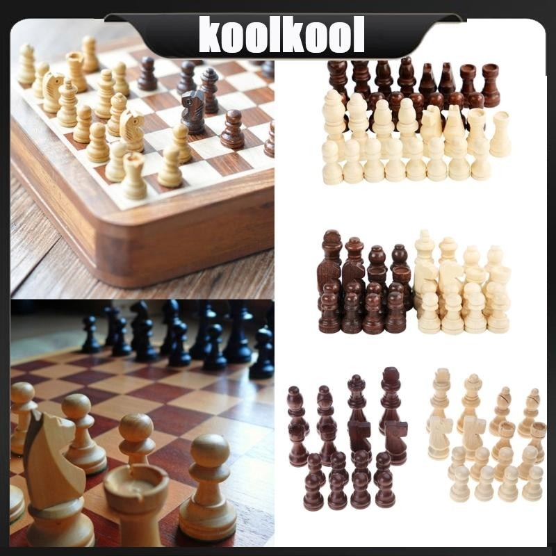Kool 32 Pcs Chess Pieces International Chess Pieces Hand Carved Wood ...