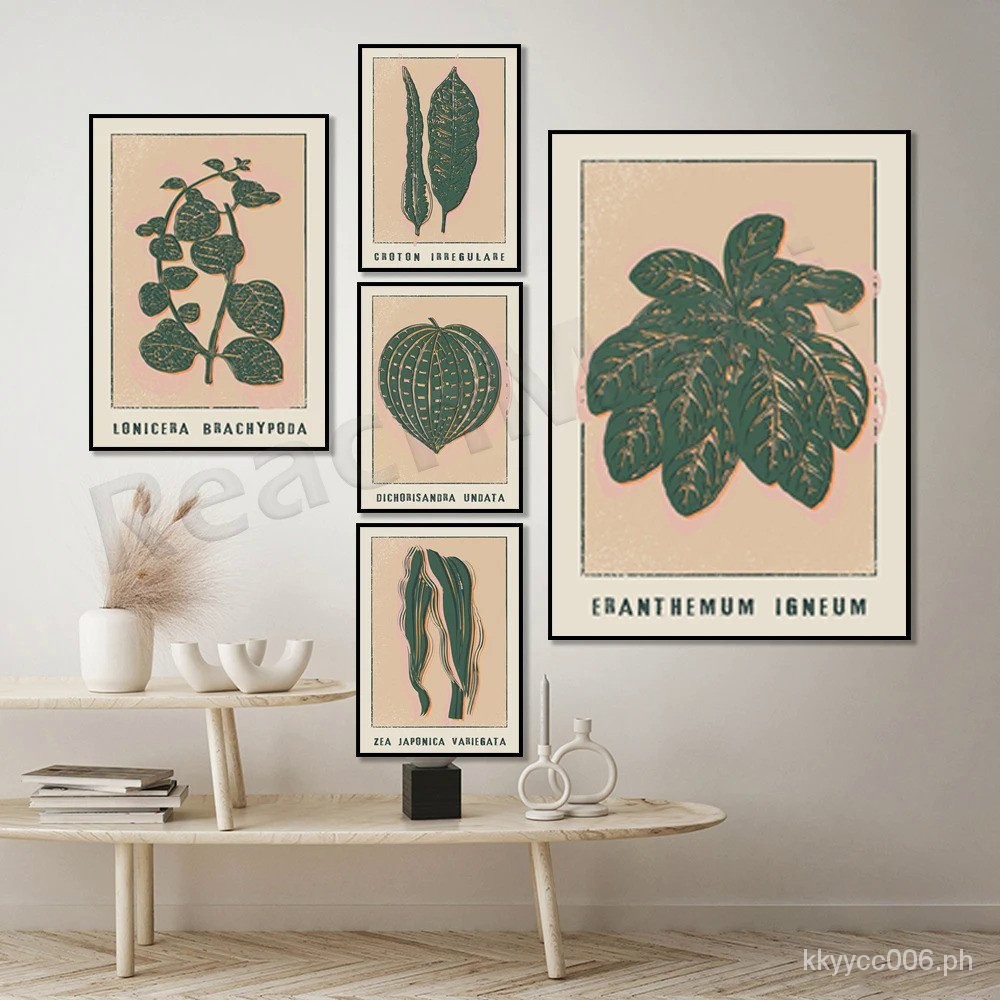 Botanical Poster Boho Leaf Green Floral Botanical Wall Canvas Art ...