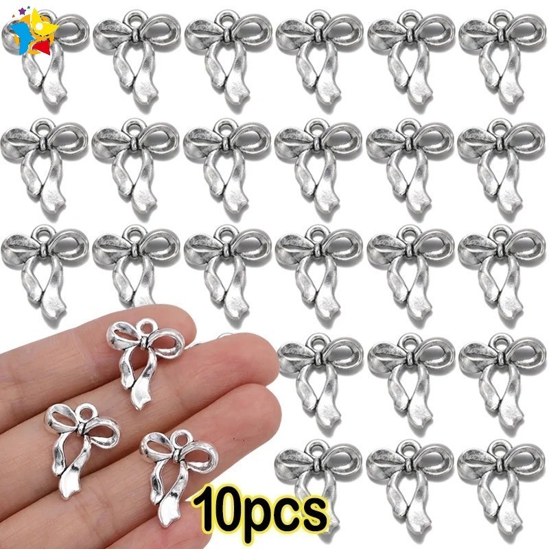 10Pcs Silver Color Bow Charms Metal Bowknot Pendants for Jewelry Making ...