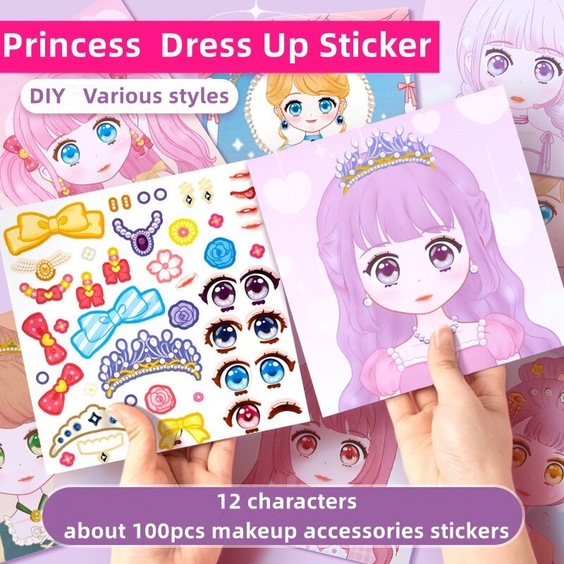 100PCS DIY Lovely Sisters Dress Up Sticker Girl Princess Style Dolls ...