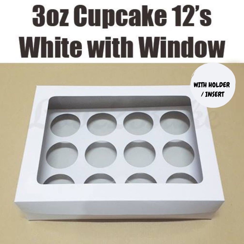 [With Holder] 9" x 12" x 3" White Ordinary 3oz Cupcake 12s Box (With ...