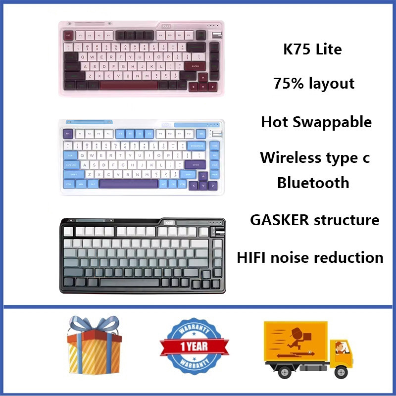 KZZI K75 Lite Wireless Mechanical Keyboard GASKET Structure Hot Swappable RGB Custom 75% ...