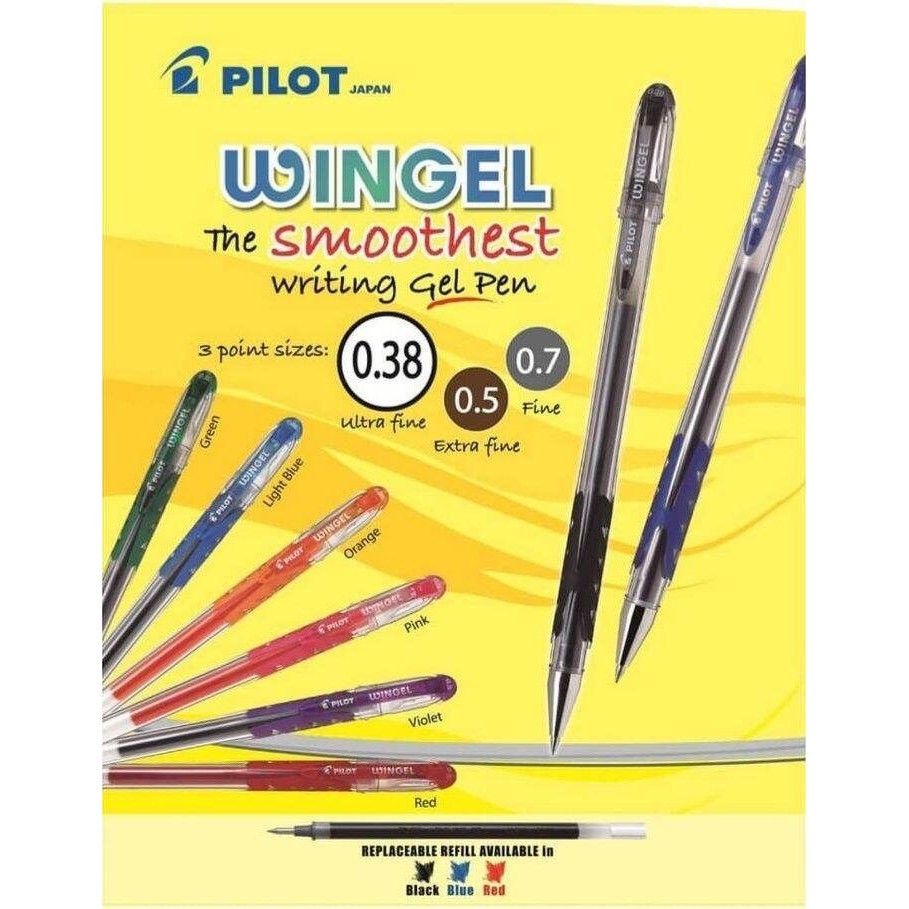 Pilot Wingel Gel Pen (Black, Blue, Red / 0.38mm, 0.5mm, 0.7mm) | Shopee ...