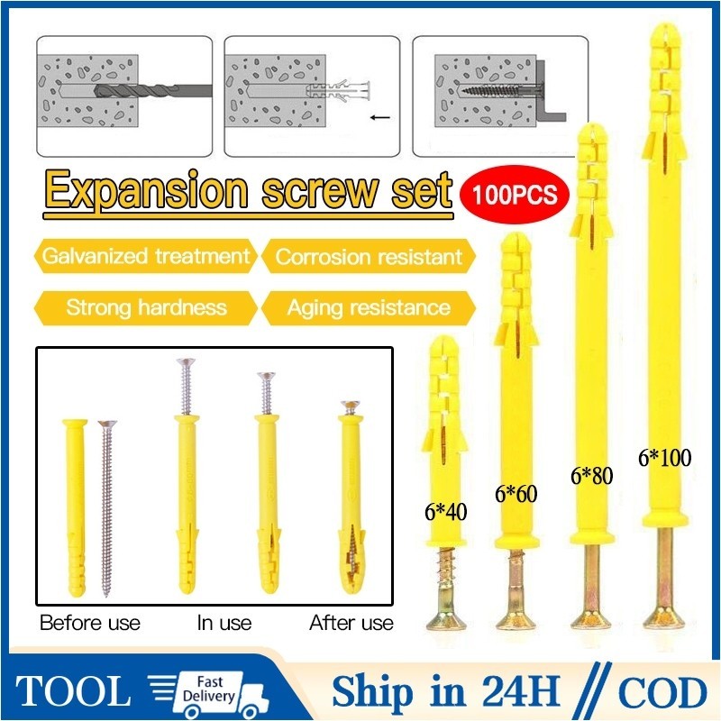 50PCS Tox With Screw,Tox Wall Plug With Stopper,Expand Nails WIth Screw ...