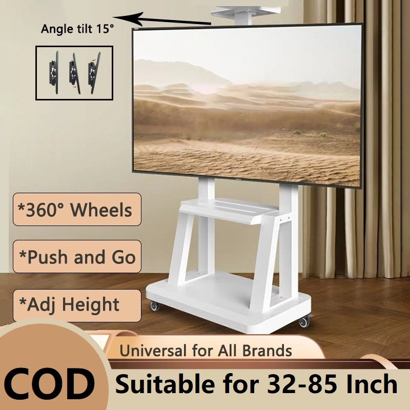 Tilt Rolling TV Stand Rack for 32-85 Inch TV Stand with White Removable ...