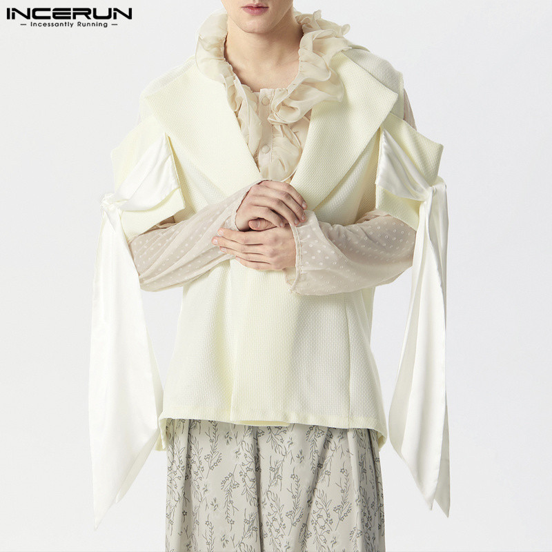 INCERUN Men Vintage Shoulder Scoop Design Patchwork Short Sleeves ...