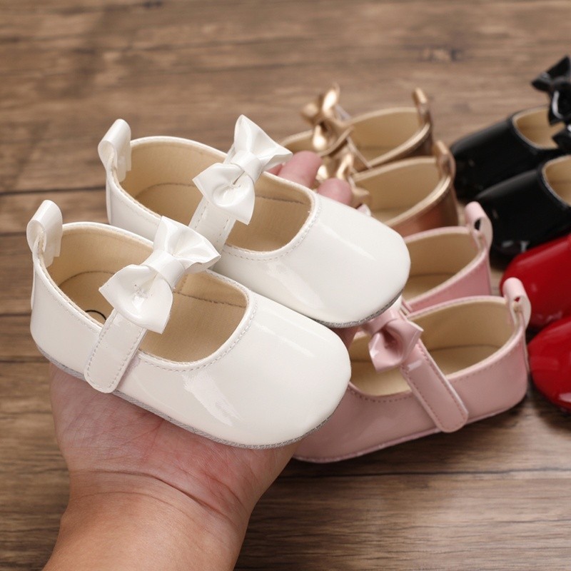 White baby shoes Christening infant girls shoes firstwalker 0-18 month ...