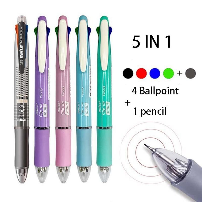 5 in 1 Multicolor Ballpoint Pens With 4 Colors 1 Automatic Pencil Lead ...