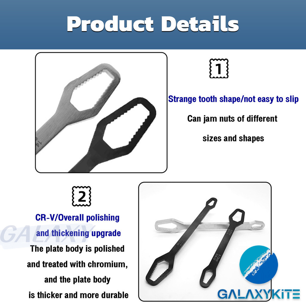 G.K. Universal Wrench Tool Plum Wrench Double-Head 8-22mm Chrome ...