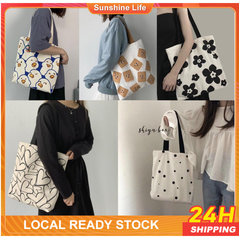 35*38cm Canvas Bag With Zipper Shopping Bags For Women Printed Ladies ...