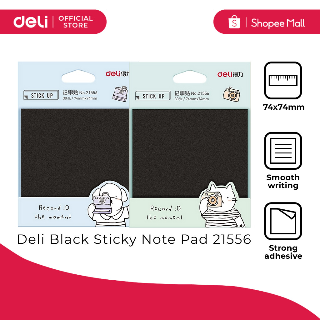 Deli 21556 Black Sticky Note Pad | Shopee Philippines