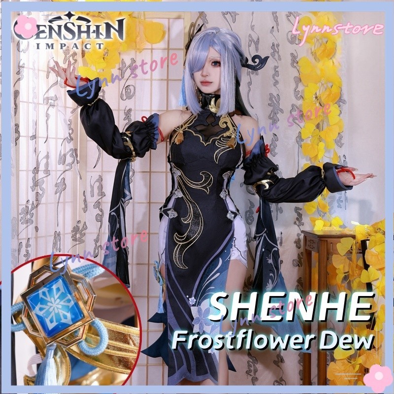 SHENHE Cosplay Costume Wig Set GENSHIN IMPACT FROSTFLOWER DEW Dress ...