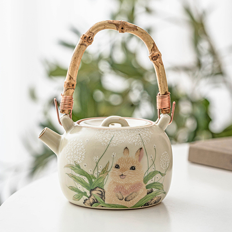 Rabbit Ru Kiln Lifting Beam Pot Ceramic Teapot Making Tea Household ...