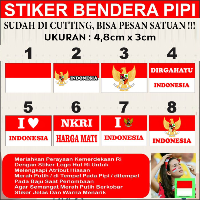 MERAH Sticker Sticker Red and White Flag Cheek Sticker Indonesia Garuda ...