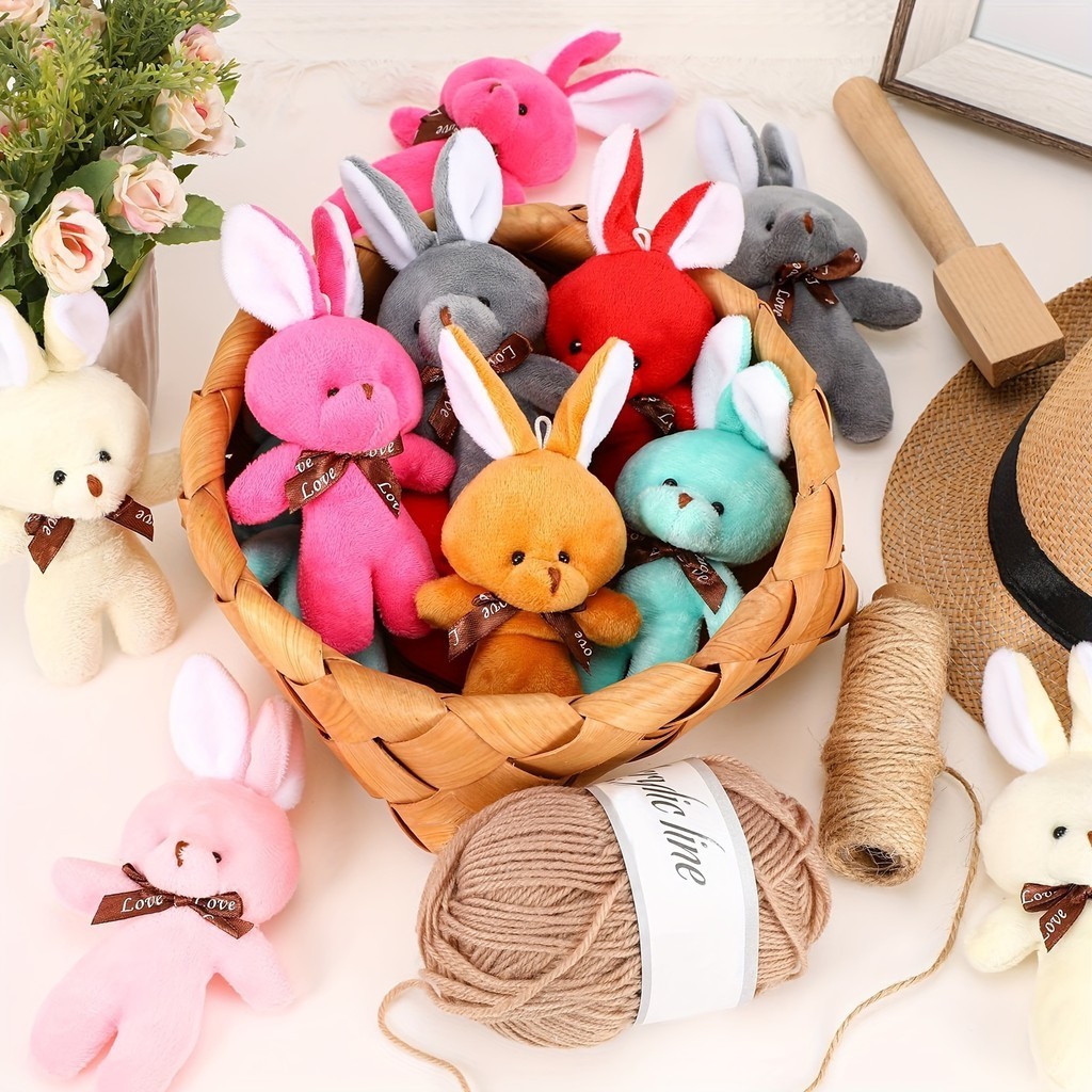 1PCS Mini Rabbit Plush Toys For Girl Bunny Pendant Letter Bowknot Small ...