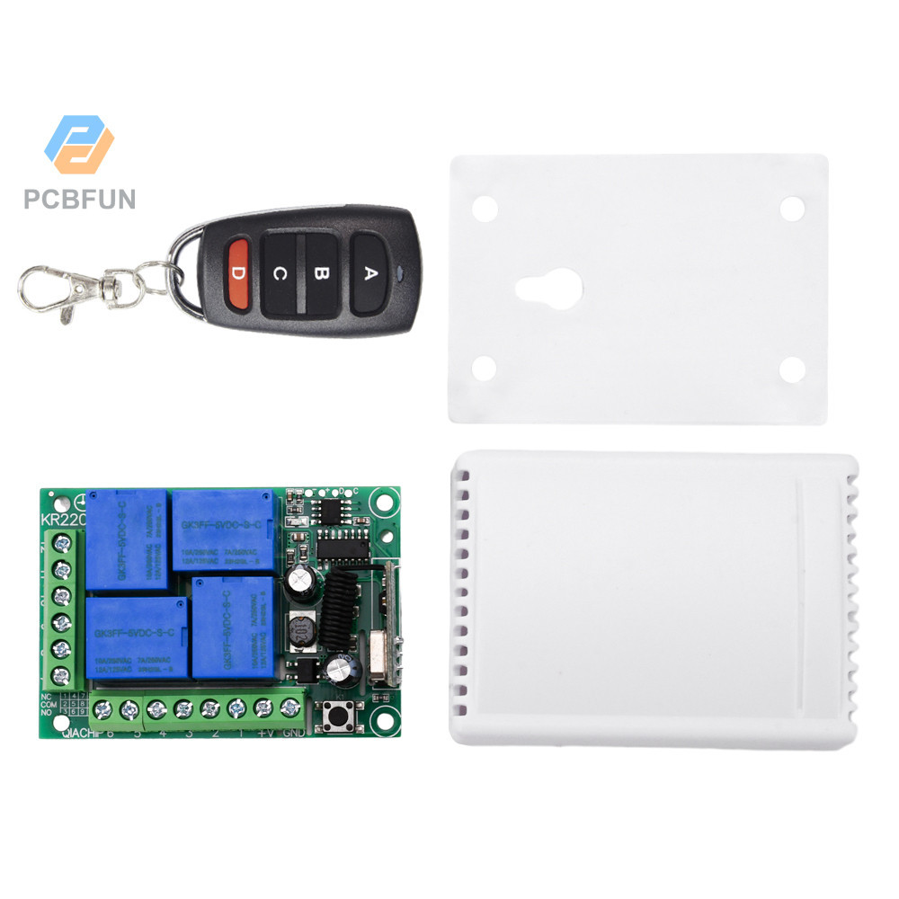 Pcbfun 433MHZ Four Way Relay Module Wireless Controller Receiver AC90 ...