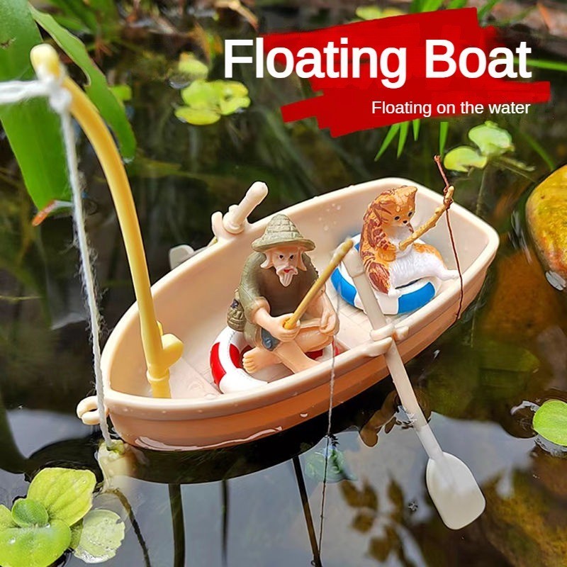 Mini Simulation Boat Swimming Ring Fishing Boat Fish Tank Floating ...