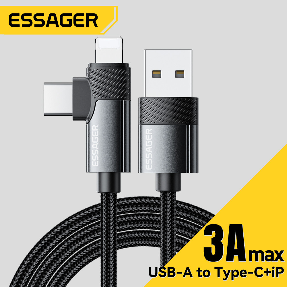 Essager A-C+L 2 in 1 Fast Charging Data Cable 3A Type C Cord For ip ...