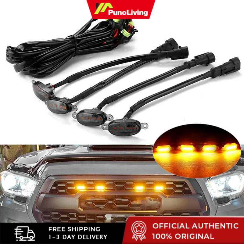 【4PCS】12V Car LED Front Grille d Amber Light Daytime Running Lights ...