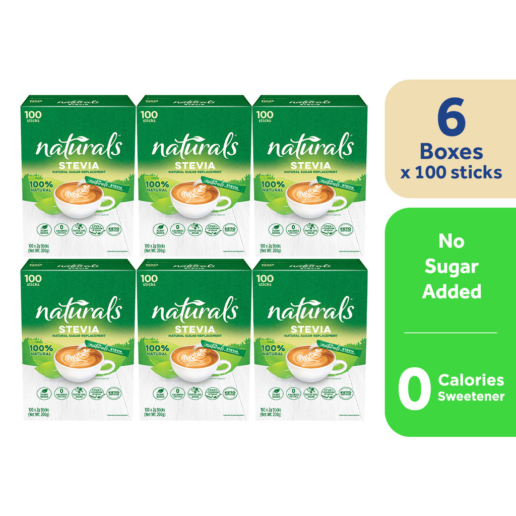 Naturals Stevia Zero Calorie Sweetener 100 Sticks - 6 Boxes (Natural ...