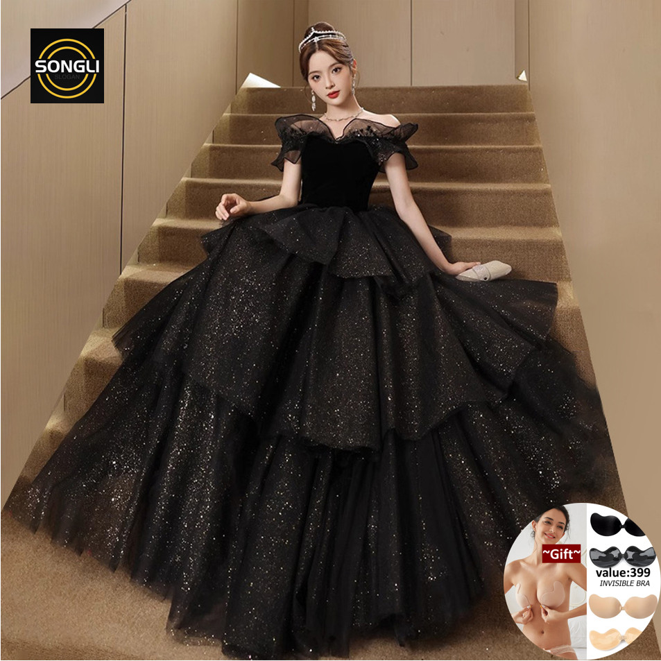 Black Off Shoulder Ball Gown For Js Prom Dress Long Elegant Evening ...