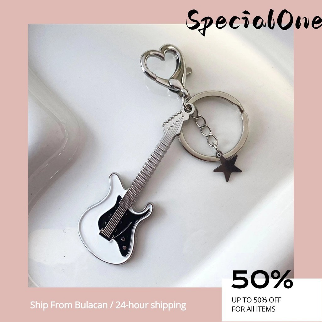 Y2K Style Guitar Key Chain Vintage Keychain with Pentagram Star Couple ...