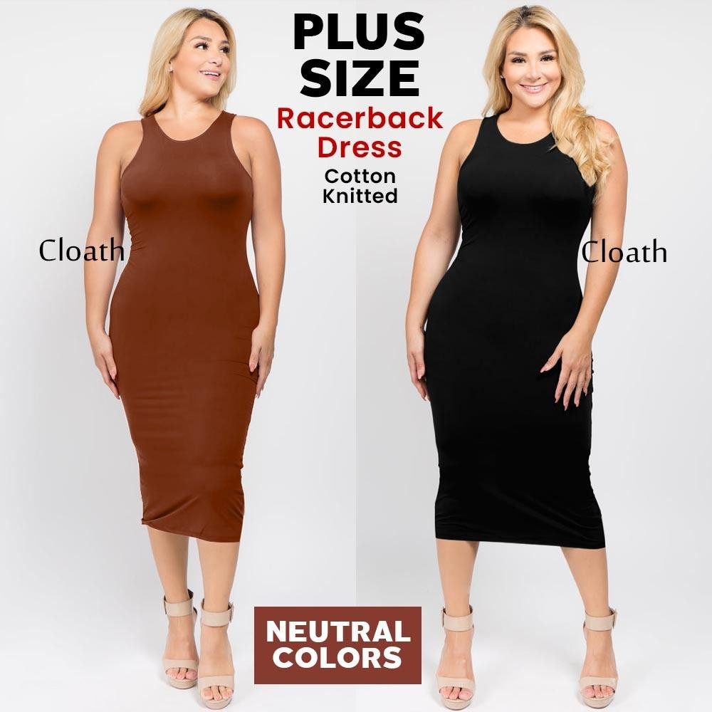 Plus Size Racerback Dress Cotton Knitted Fit up to L to XL Size to Sexy ...