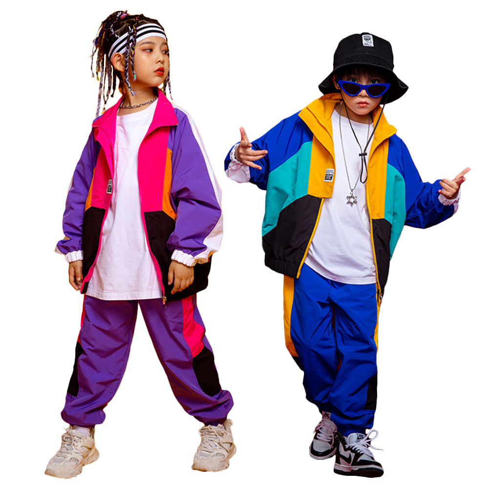 Unisex Kids Color Block Jacket Pants Clothing Set,Stylish Street Retro ...