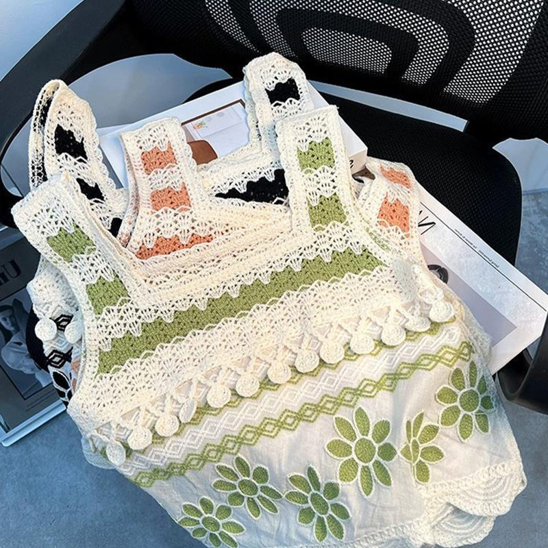 LYN Summer Hollow Embroidery Knitted Camisole Women Sleeveless ...