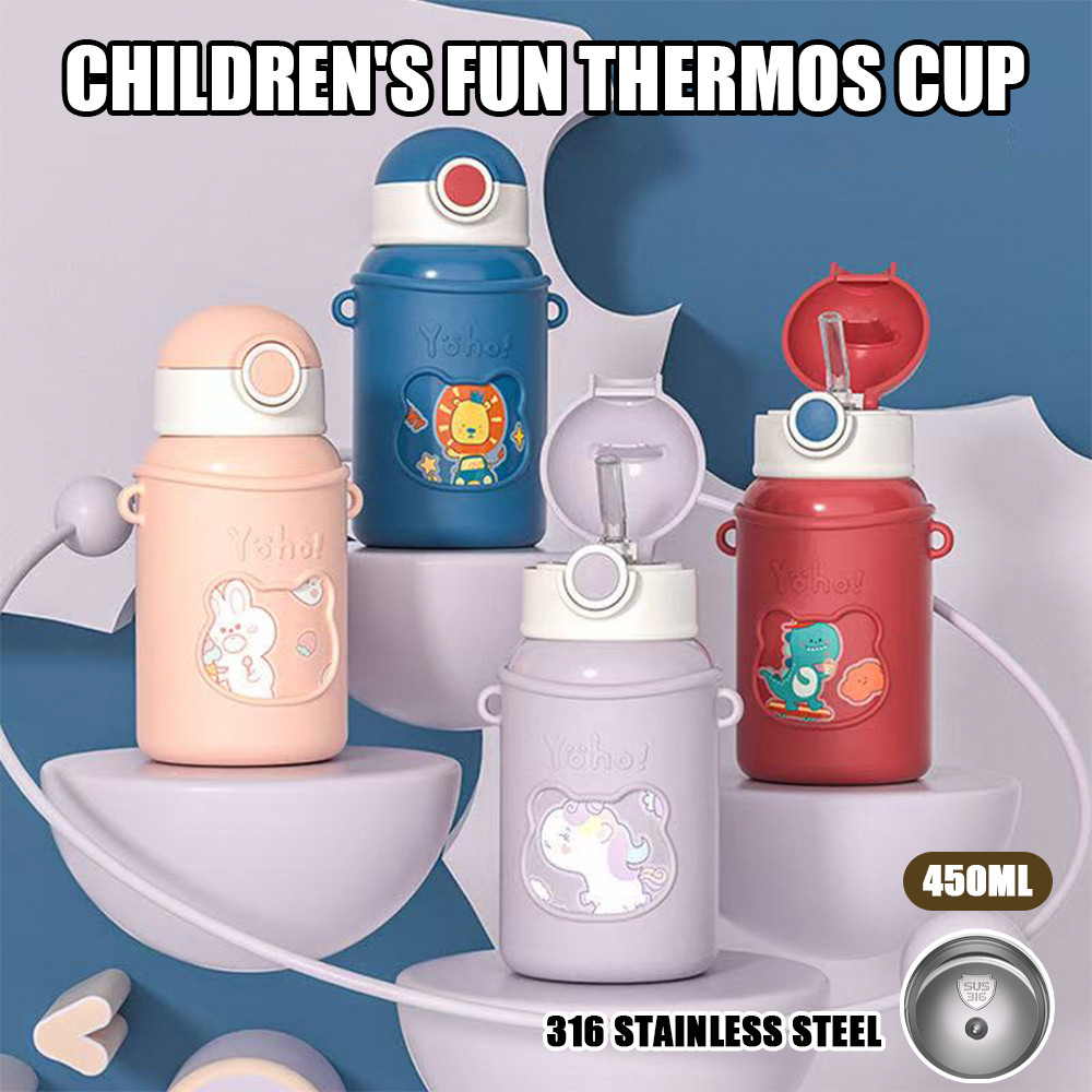 450ml Cute Thermos Cup Kid/Girl Portable Straw Insulated Water Cup ...