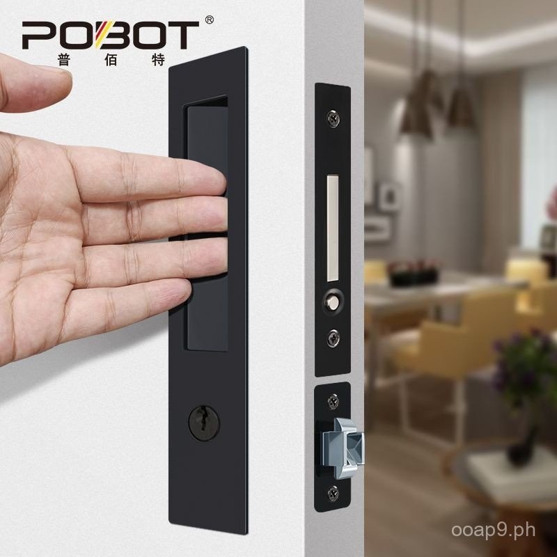 Push-Pull Pocket Door Handle Embedded Sliding Door Lock Hidden Black ...