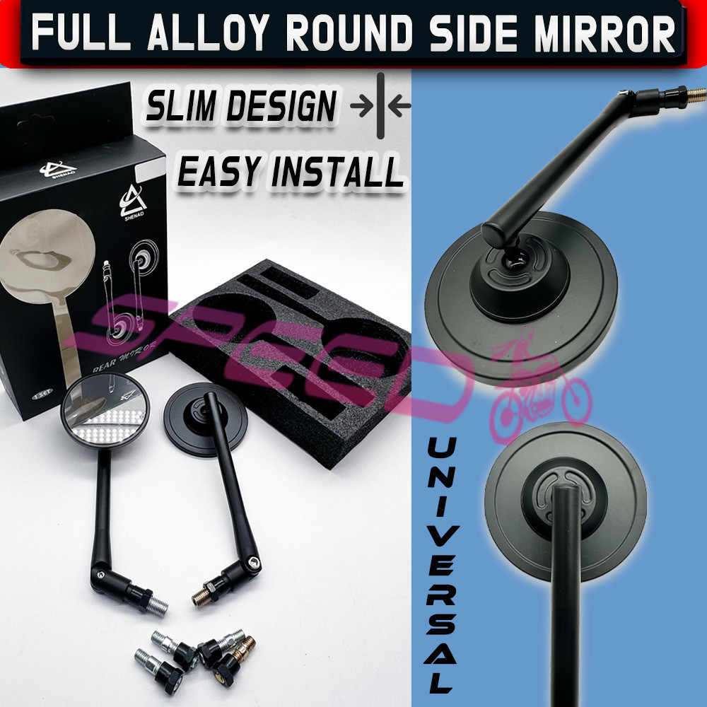 Full Alloy Retro Round Side Mirror Universal Medium Stem Clean Lens ...
