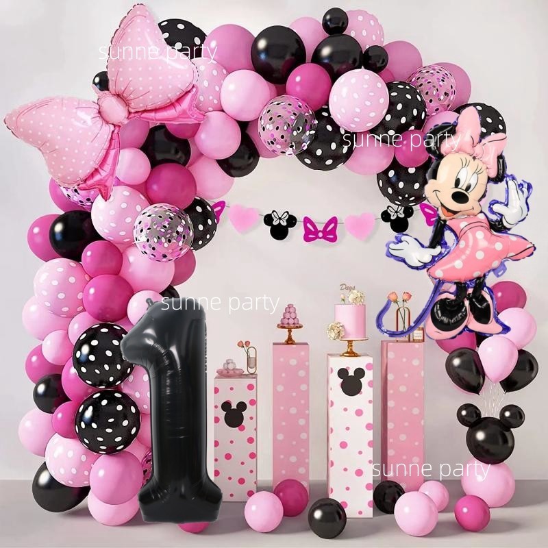 Mickey Minnie Mouse Balloon Garland Arch Kit Black Number Balloon Pink ...