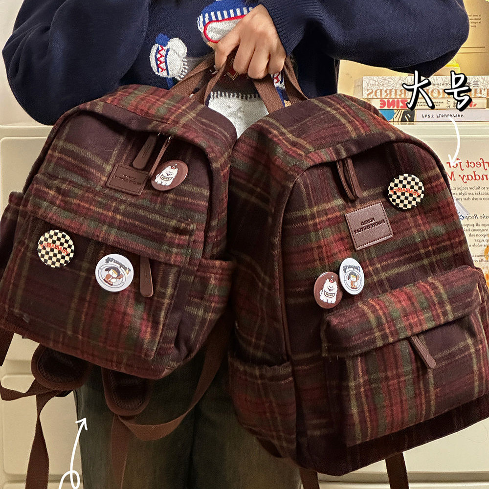 Retro Plaid Backpack Women Junior High School Backpacks Versatile ...