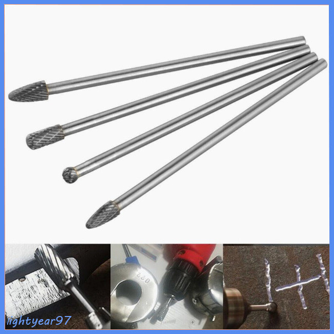 LIGHTYEAR 4Pcs Rotary Burr Set 1/4" Shank Double Cut Tungsten Carbide ...