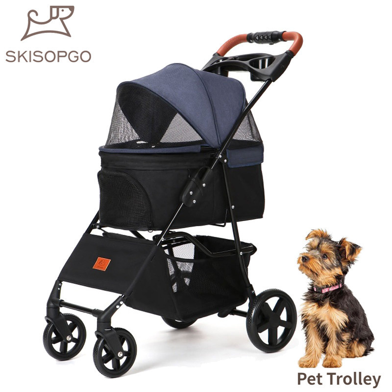 Skisopgo Pet Trolley 4 Wheel Dog Stroller Foldable Travel Pet Cart ...