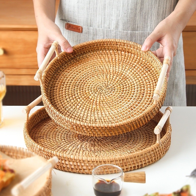 Yo-Fun Flandre Woven Picnic Baskets Tray Bread Basket Rattan Storage ...