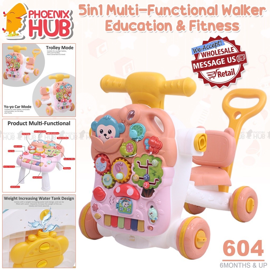 Mom Nest 604 5in1 Multifunctional Push Walker Musical Baby Trolley Game ...