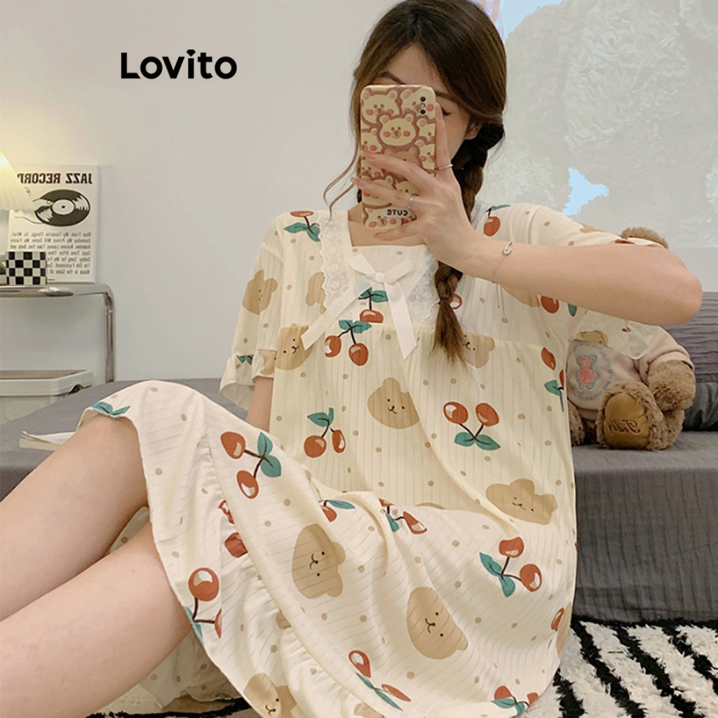 Lovito Casual Ditsy Floral Pattern Sleep Dress para sa Babae LNA51107 ...