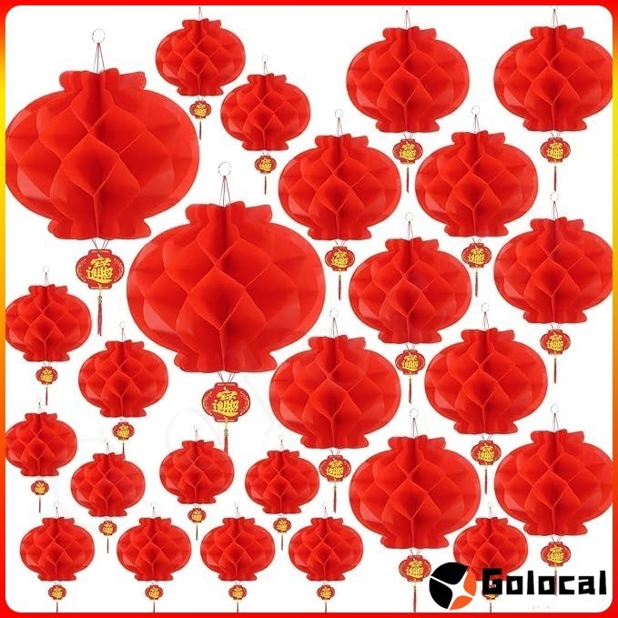 10Pcs Red Lantern New Year Lantern Honeycomb Lantern Plastic Waterproof ...