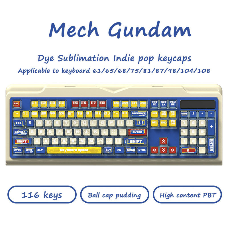 Mech Gundam Theme Pudding Translucent Keycaps 116 Keys Dye Sublimation ...