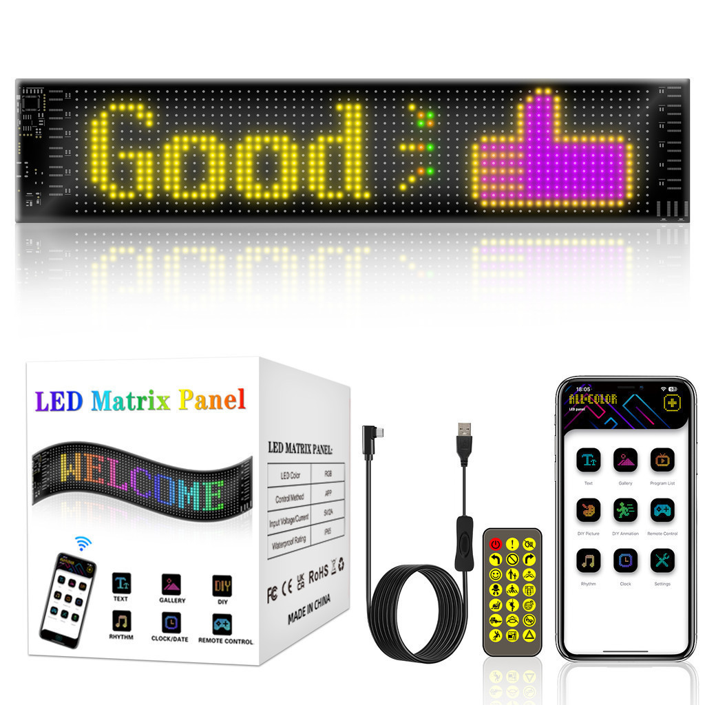16x96（120*595mm）Car Led Displays Rear Window Bluetooth APP Control USB ...