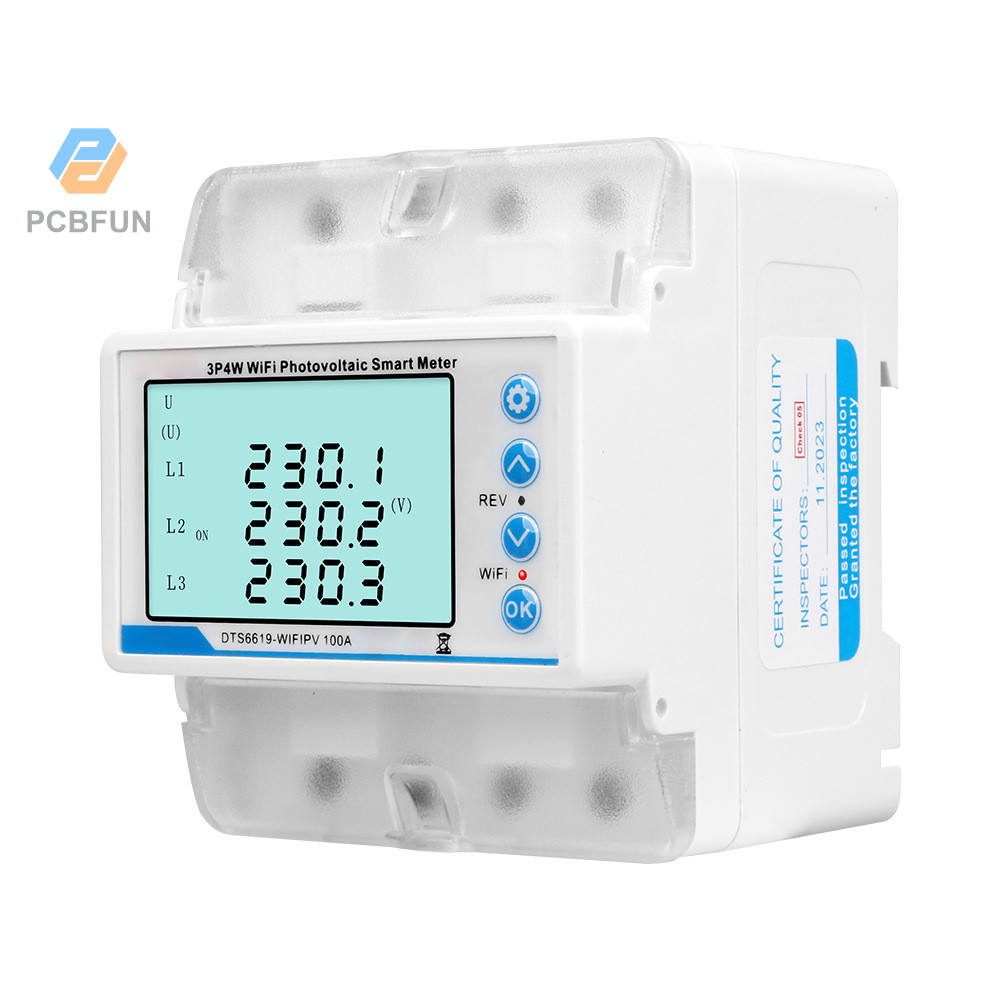 Pcbfun Three-phase work with by tuya WiFi 100A 3P4W DTS6619-WIFIPV Overload phase-loss time ...