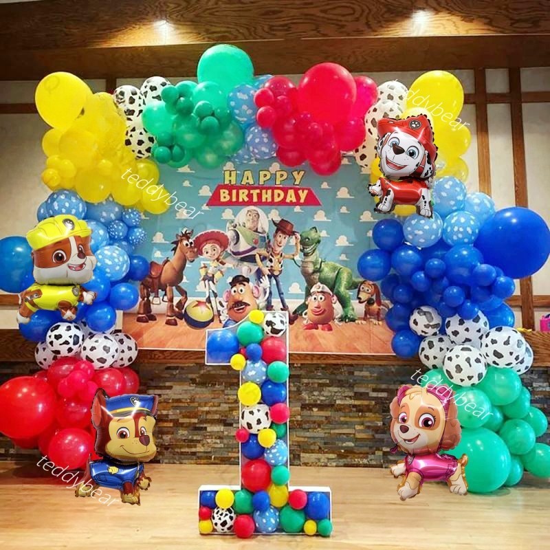 Paw Patrol Theme Balloons Garland Arch Kit 32"Blue Number Balloon Mini Dogs Paw Bone for 0-9th ...