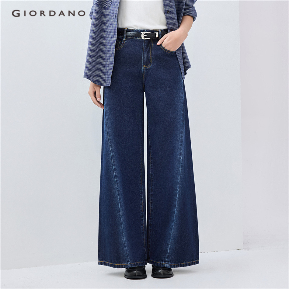 GIORDANO WOMEN Forward seam high waist wide leg denim jeans 18415505 ...