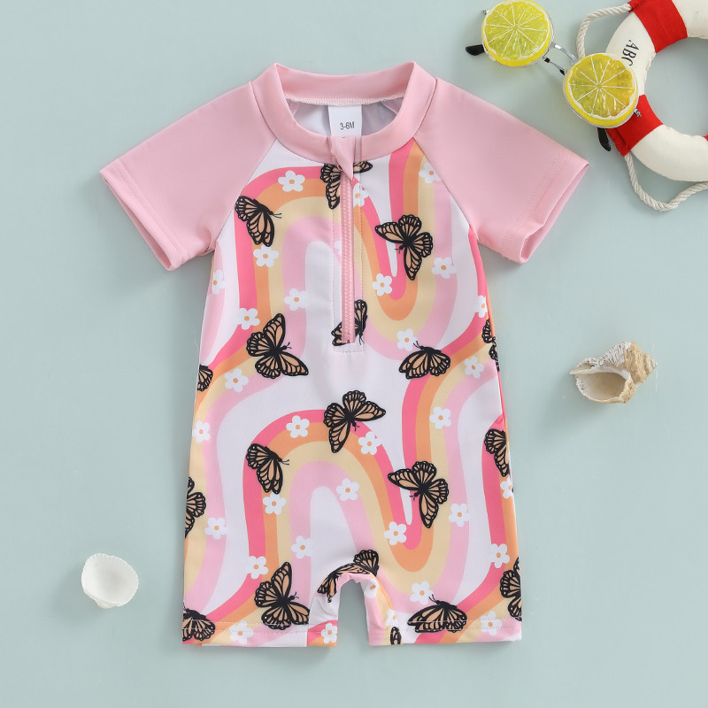 MG-Girls Rash Guard Swimsuit Short Sleeve O Neck Rainbow/Star/Floral ...