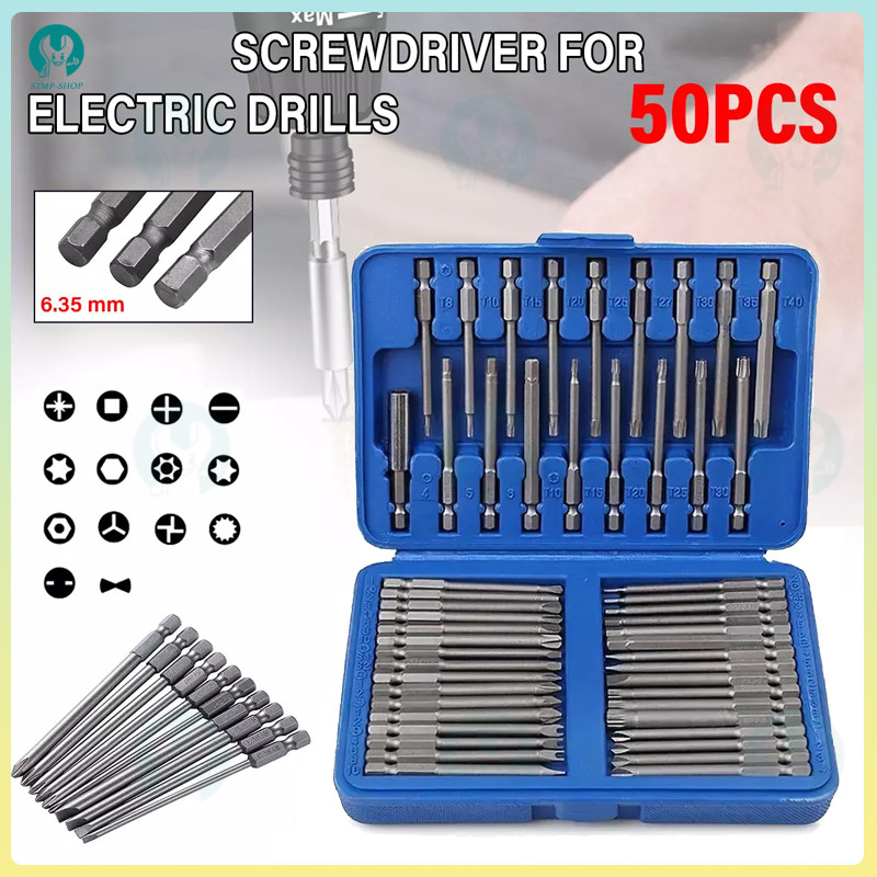 50pcs 75mm Extra Long Reach Bit Set Security Screwdriver Bits Torx Star Hex Bit Set | Shopee ...